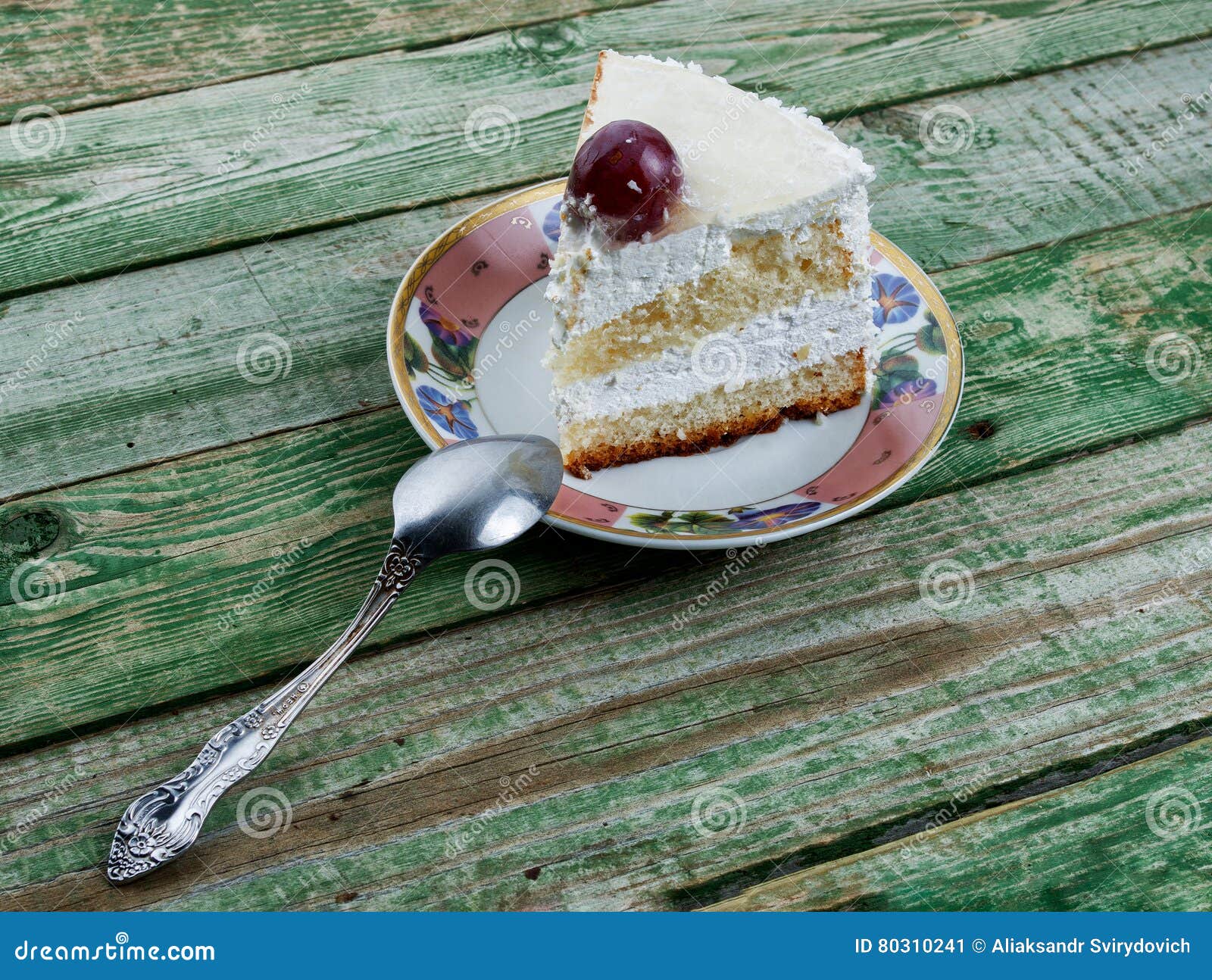 Slice Cake with Spoon on Old Rustic Table Stock Image - Image of wooden ...