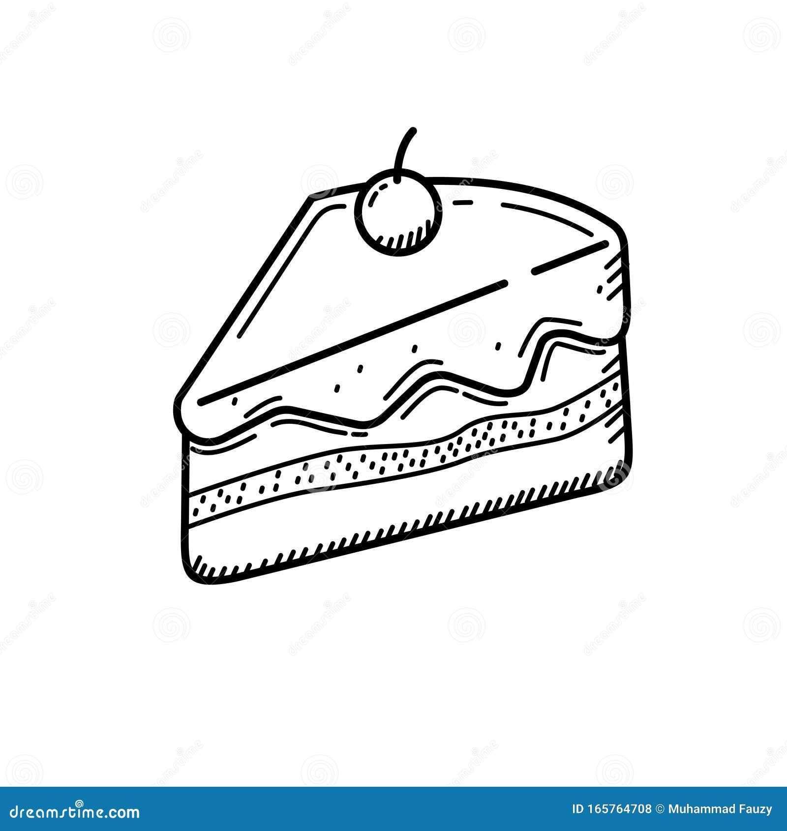 Slice of Cake Vector Illustration with Black Hand Drawn Style Stock ...