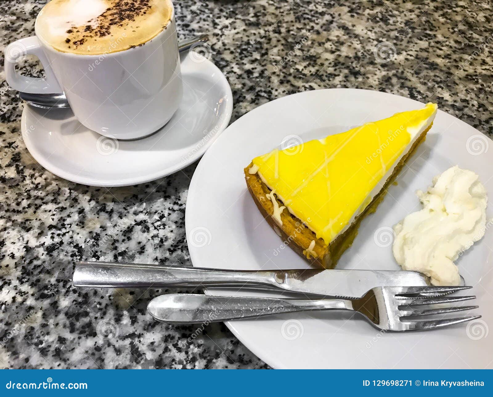 Slice of Cheesecake with Yellow Icing Stock Image - Image of citrus ...