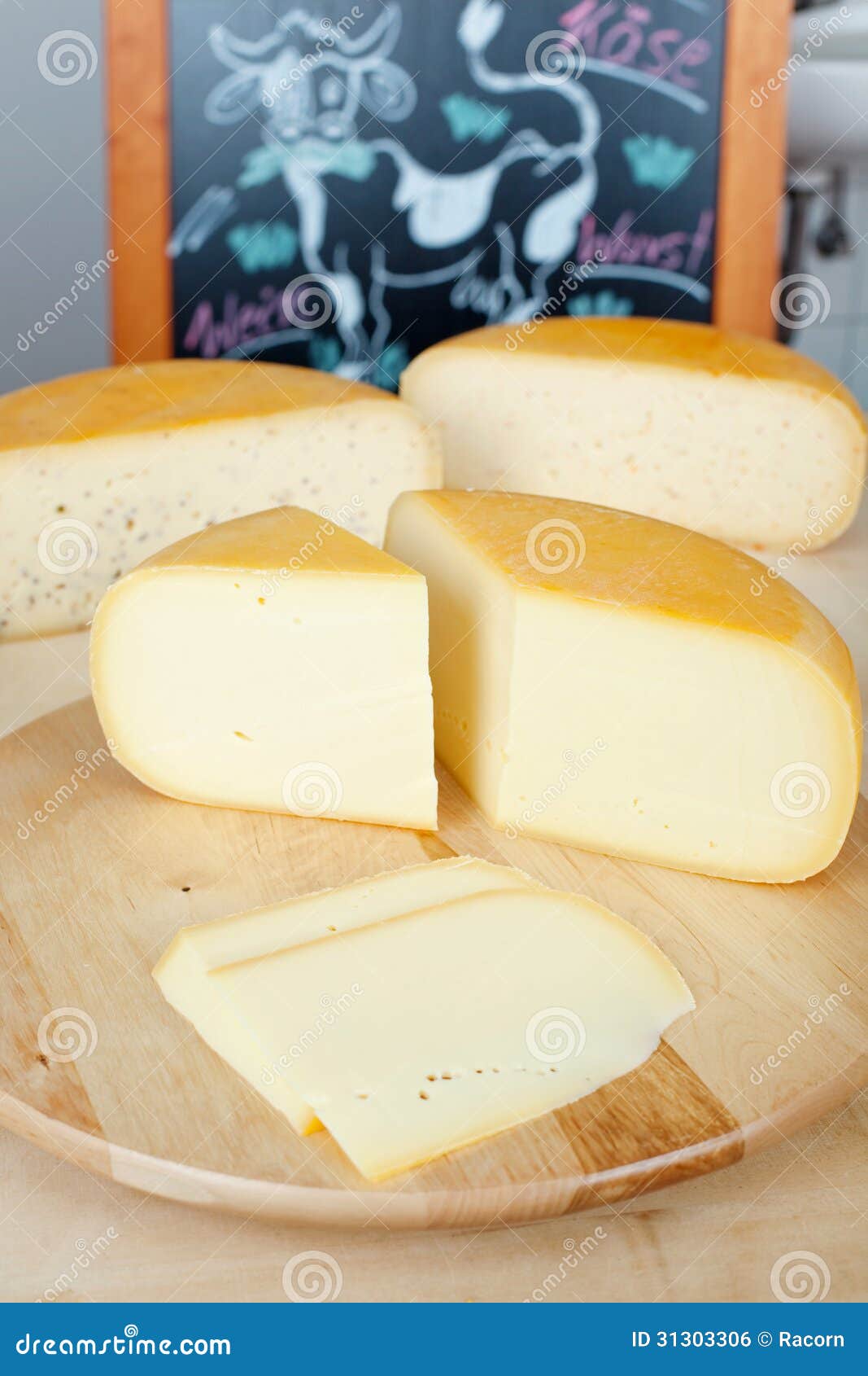 Slice Cheeses on Wooden Table Stock Photo - Image of portion, long ...