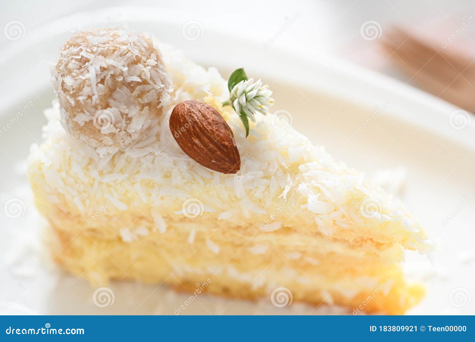 Slice of Coconut Cake with Afternoon Tea Stock Image - Image of dessert ...
