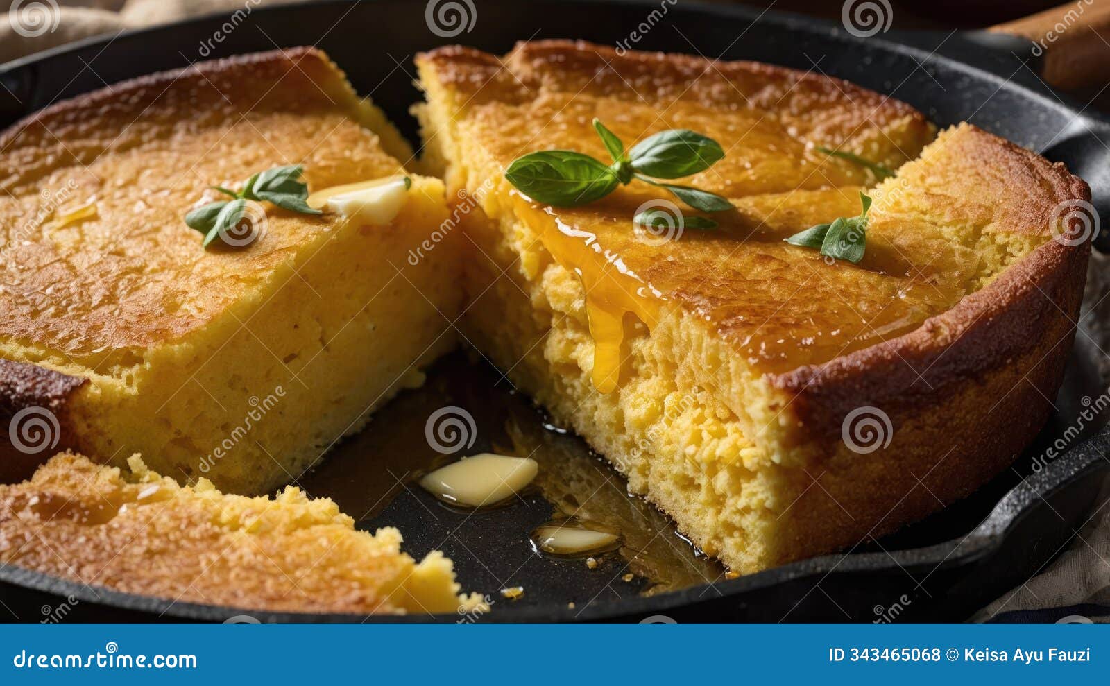 Cornbread Slice In Golden Yellow With Small Pat Of Butter On ...