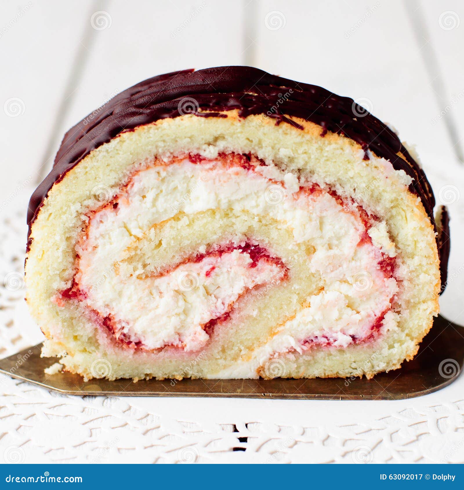 A Slice of Cottage Cheese and Raspberry Jam Swiss Roll Stock Image ...