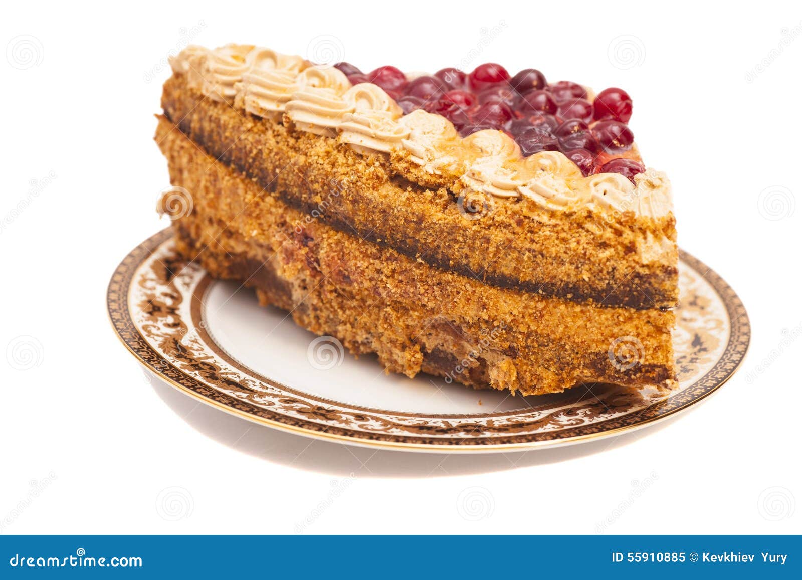 Slice of Cream Cake on Plate Stock Image - Image of decoration ...