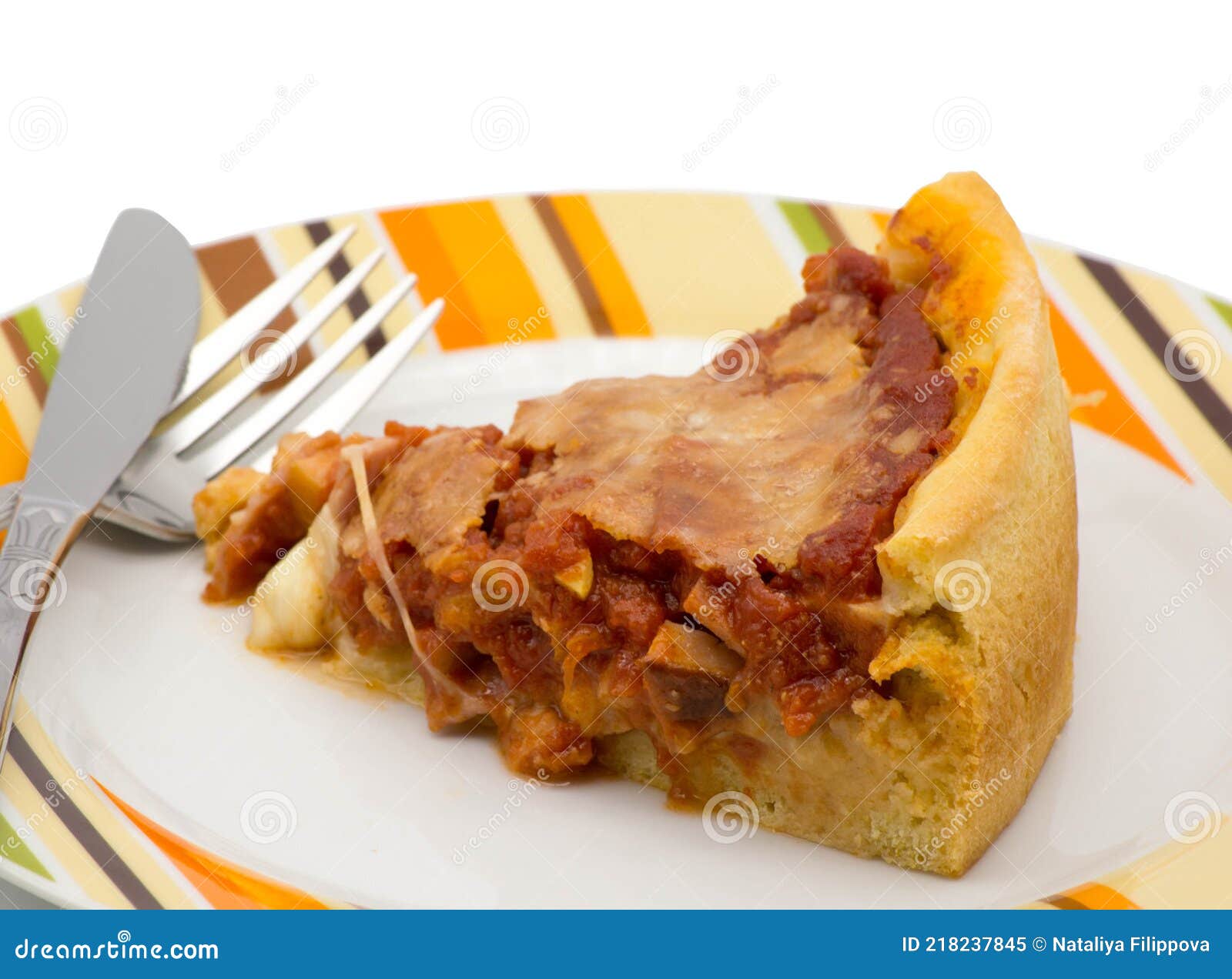 Slice of deep dish pizza stock image. Image of meal - 218237845