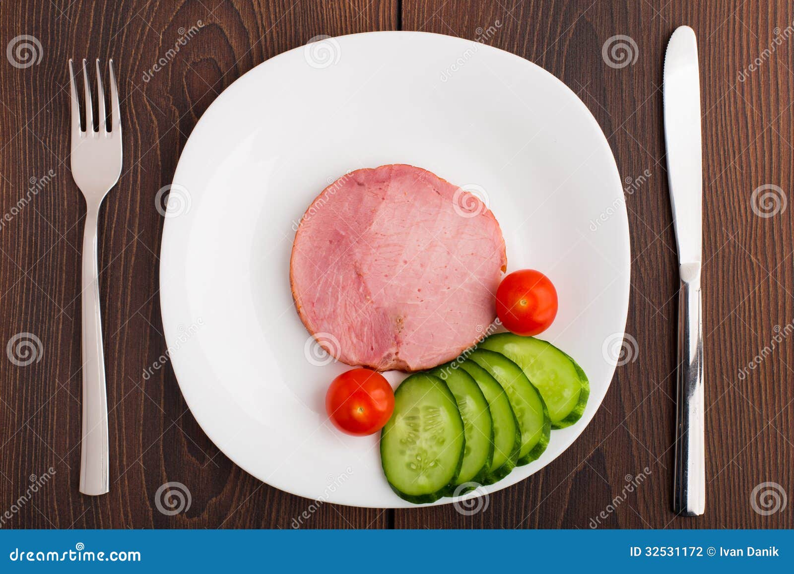 Slice of Delicious Ham on Plate Stock Photo - Image of green, beef ...