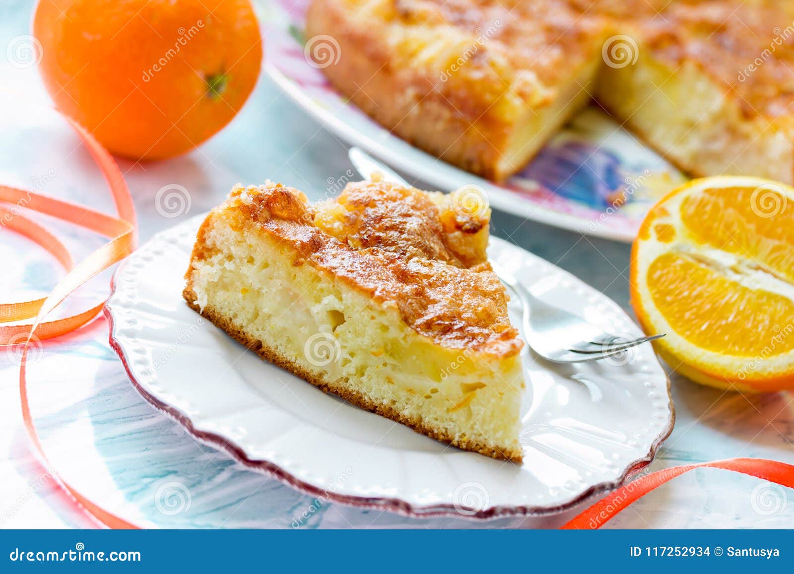 Slice of Delicious Orange Pie Stock Photo - Image of charlotte, curd ...