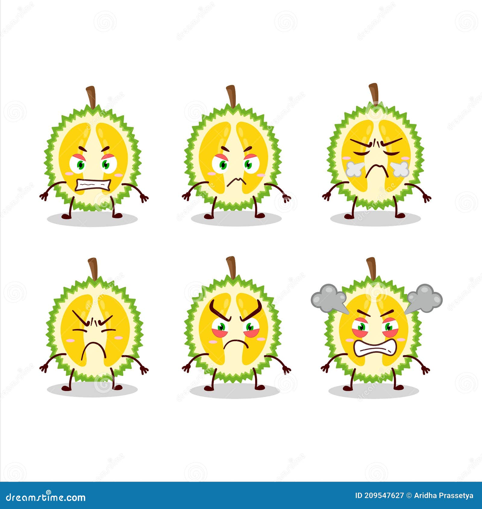 Slice of Durian Cartoon Character with Various Angry Expressions Stock ...