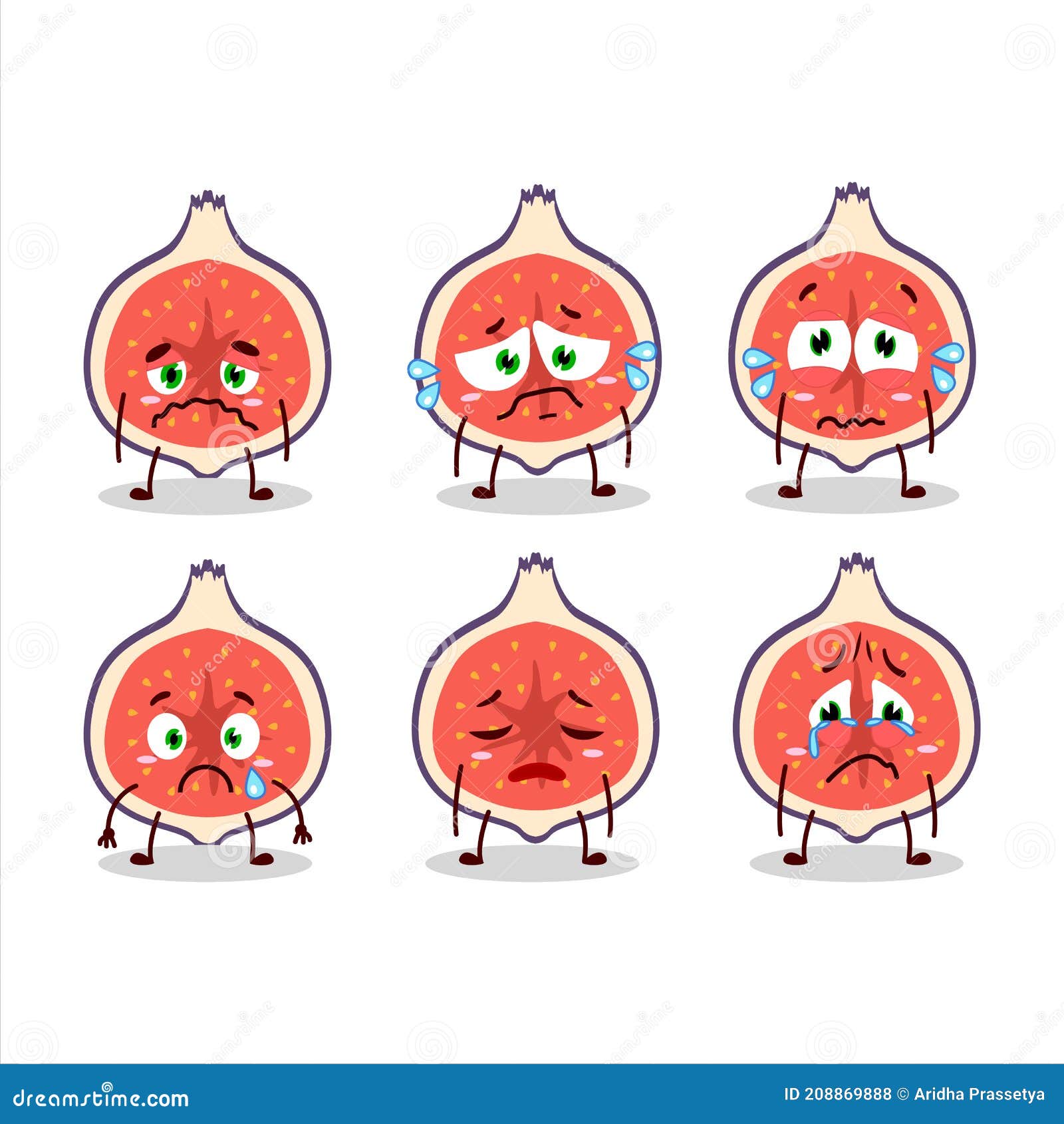 Slice of Fig Cartoon Character with Sad Expression Stock Vector ...