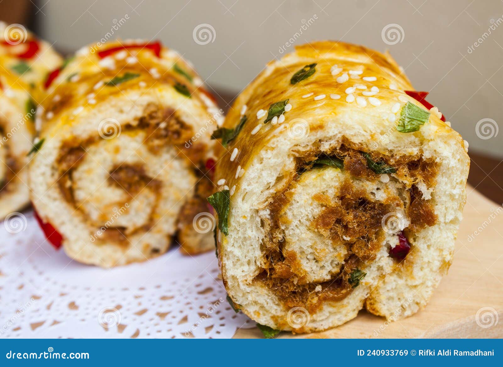 Slice of Floss Roll Chicken Bread Stock Image - Image of chicken, slice ...