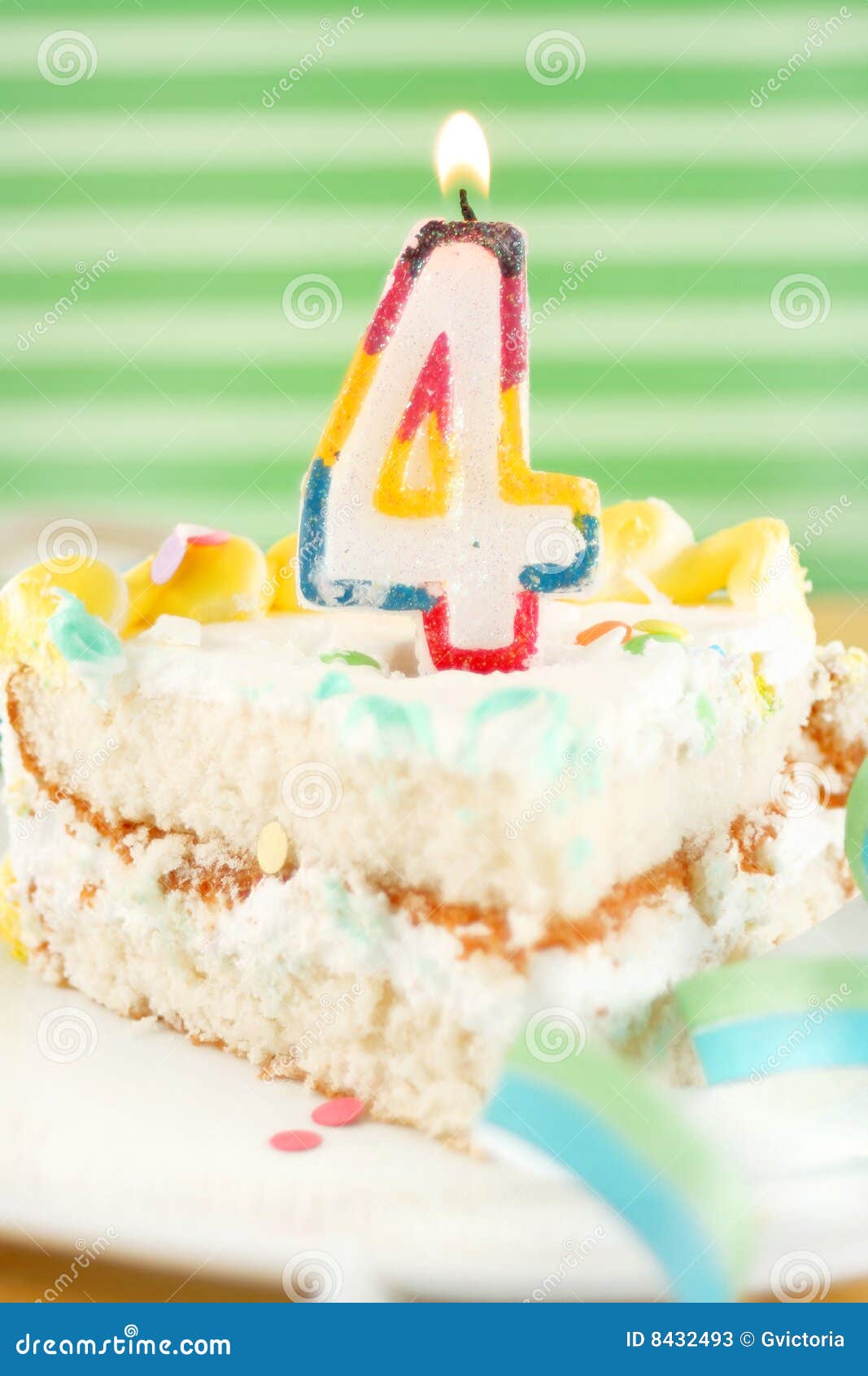 Slice of Fourth Birthday Cake Stock Image - Image of bakery, sugar: 8432493