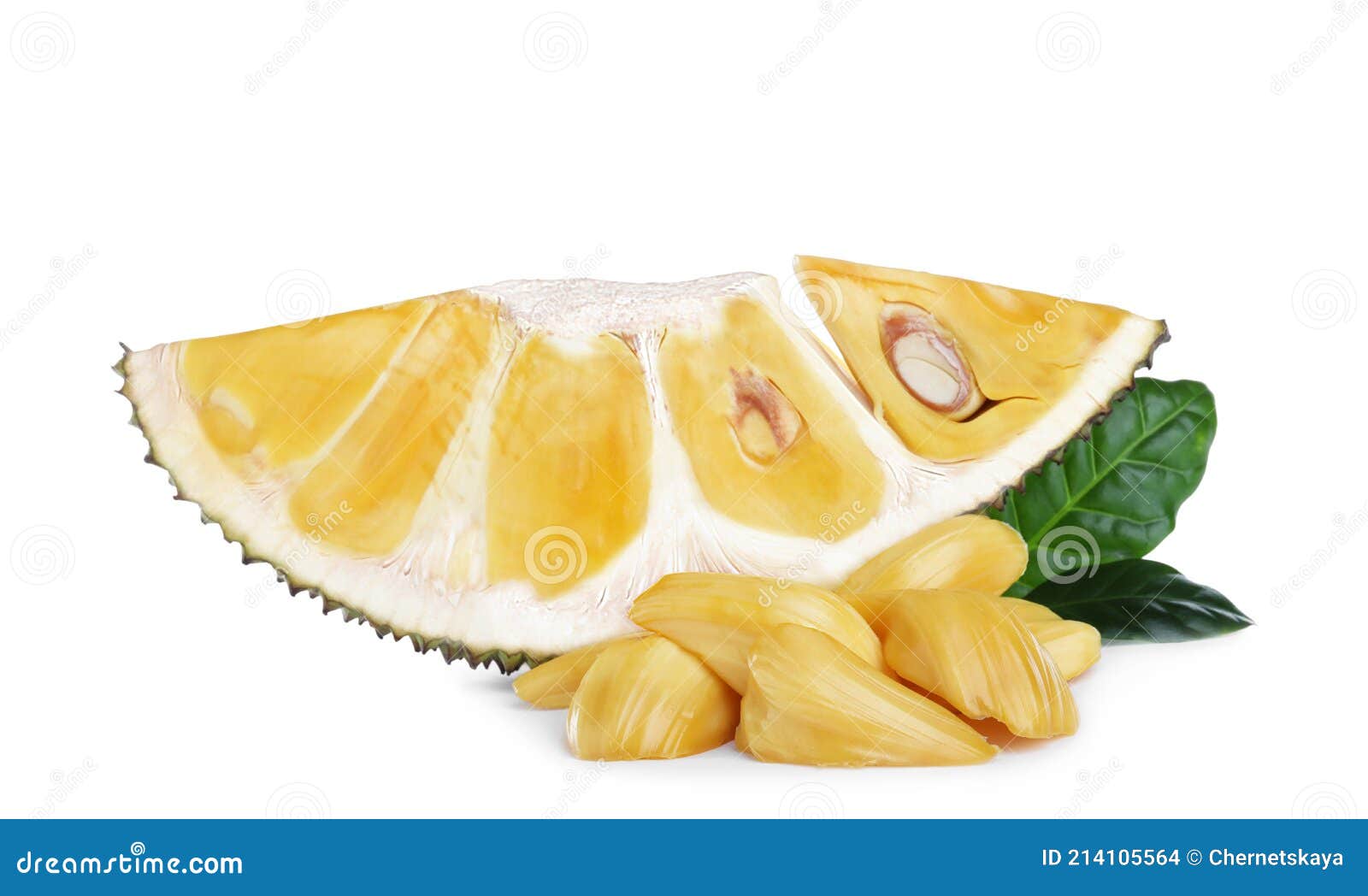Slice of Fresh Exotic Jackfruit and Bulbs on White Background Stock ...