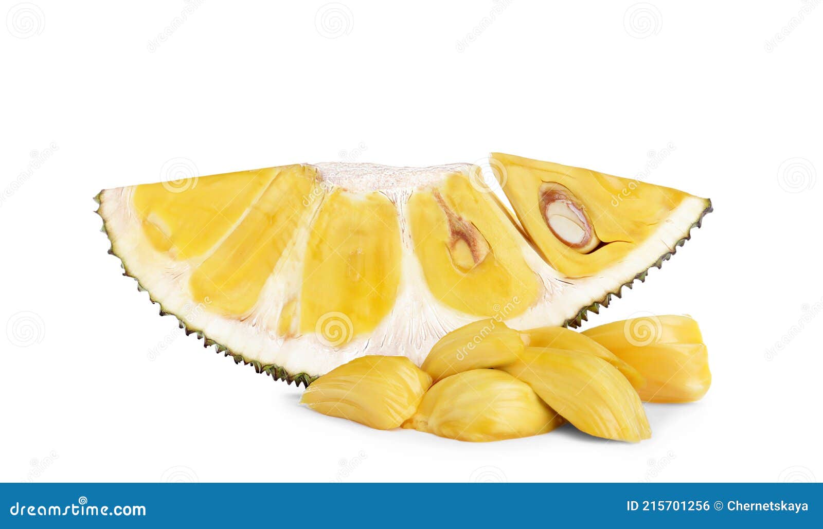 Slice of Fresh Exotic Jackfruit and Bulbs on White Background Stock ...