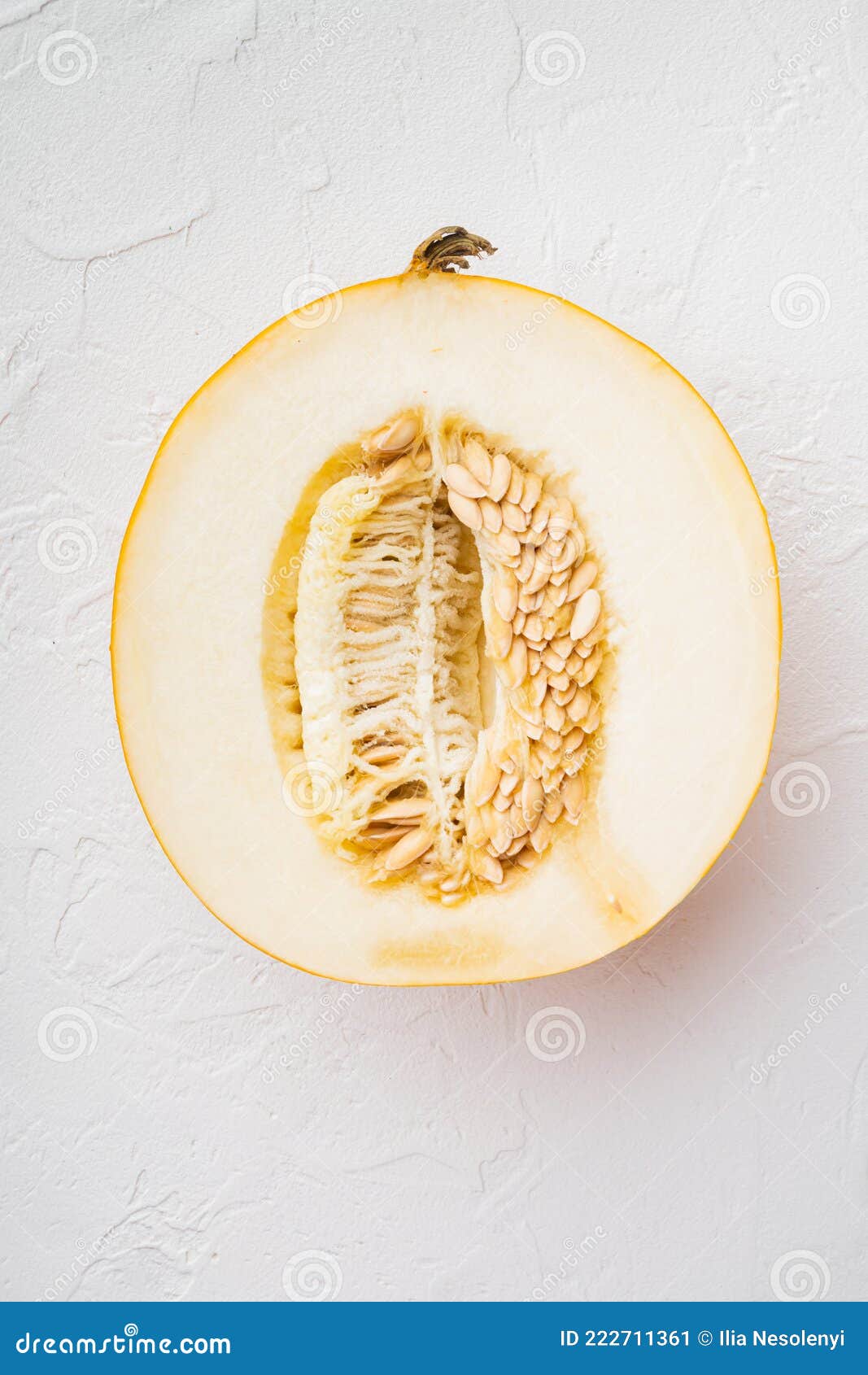Slice of Fresh Melon, on White Stone Table Background, Top View Flat ...