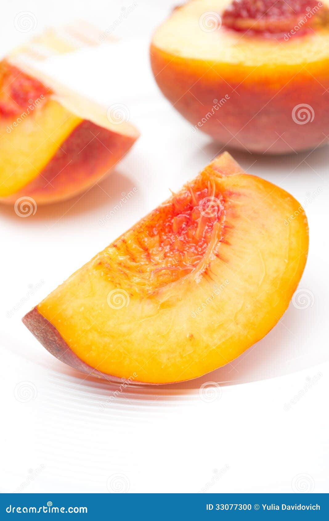 Slice of Fresh Peach on a Plate Stock Photo - Image of gourmet, macro ...
