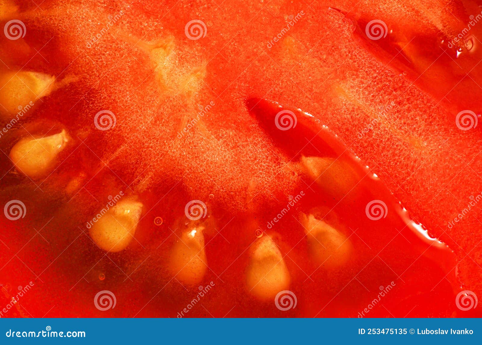 Slice of Fresh Tomato, Pulp Structure Visible Under 1.5x Magnification ...