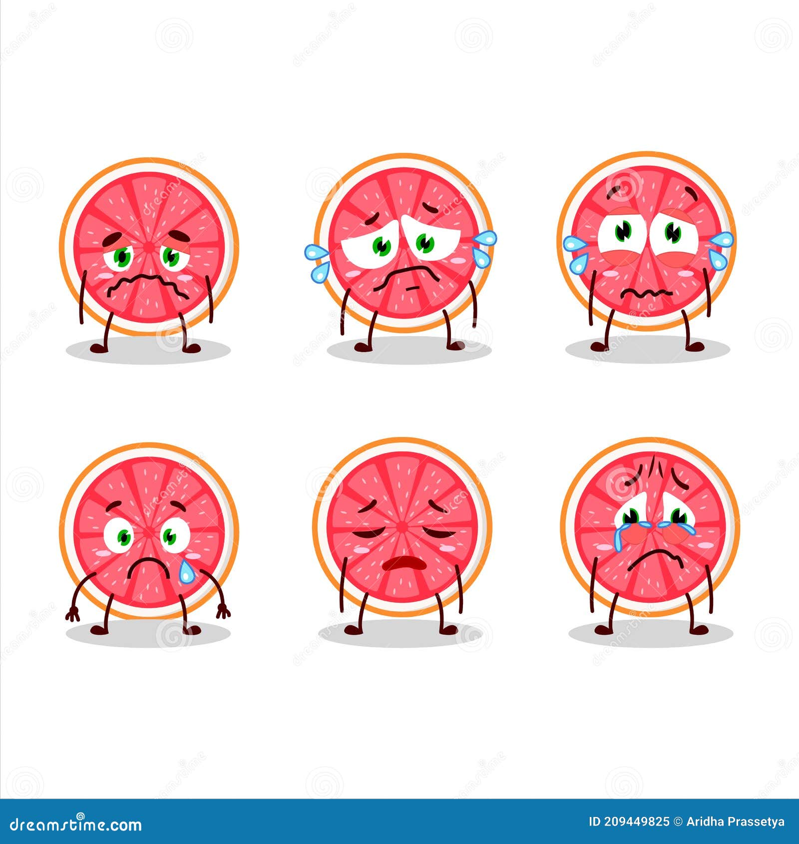 Slice of Grapefruit Cartoon Character with Sad Expression Stock Vector ...