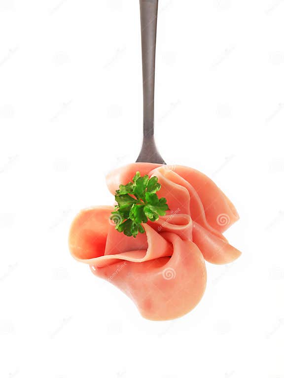 Slice of ham on fork stock image. Image of slices, cold - 54774159