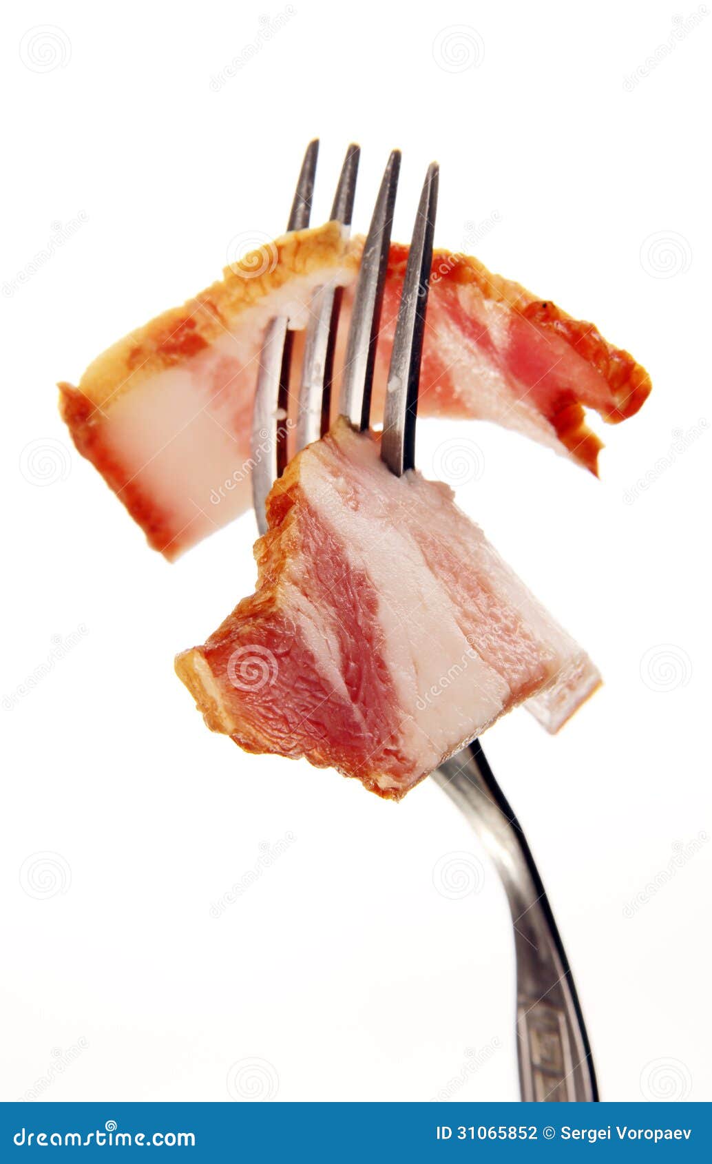 A Slice of Ham on a Steel Fork. Stock Photo - Image of meal, folded ...