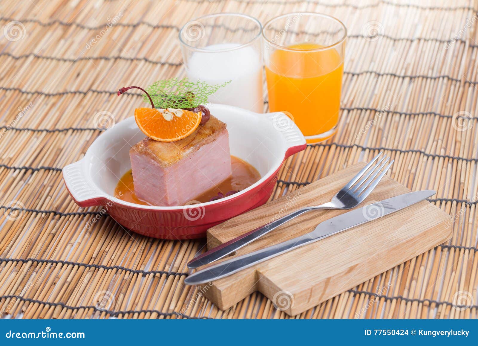 Slice of Honey Ham with Drink Stock Photo - Image of orange, gammon ...