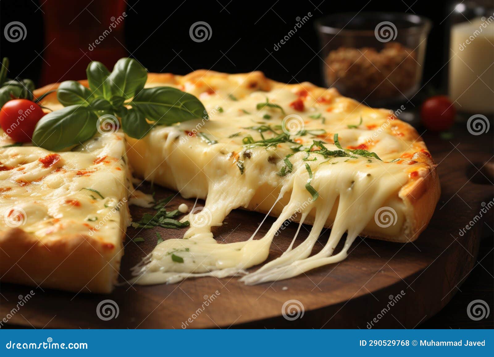 A Slice of Italian Delight Four Cheeses, Basil, and Stretching Cheese ...