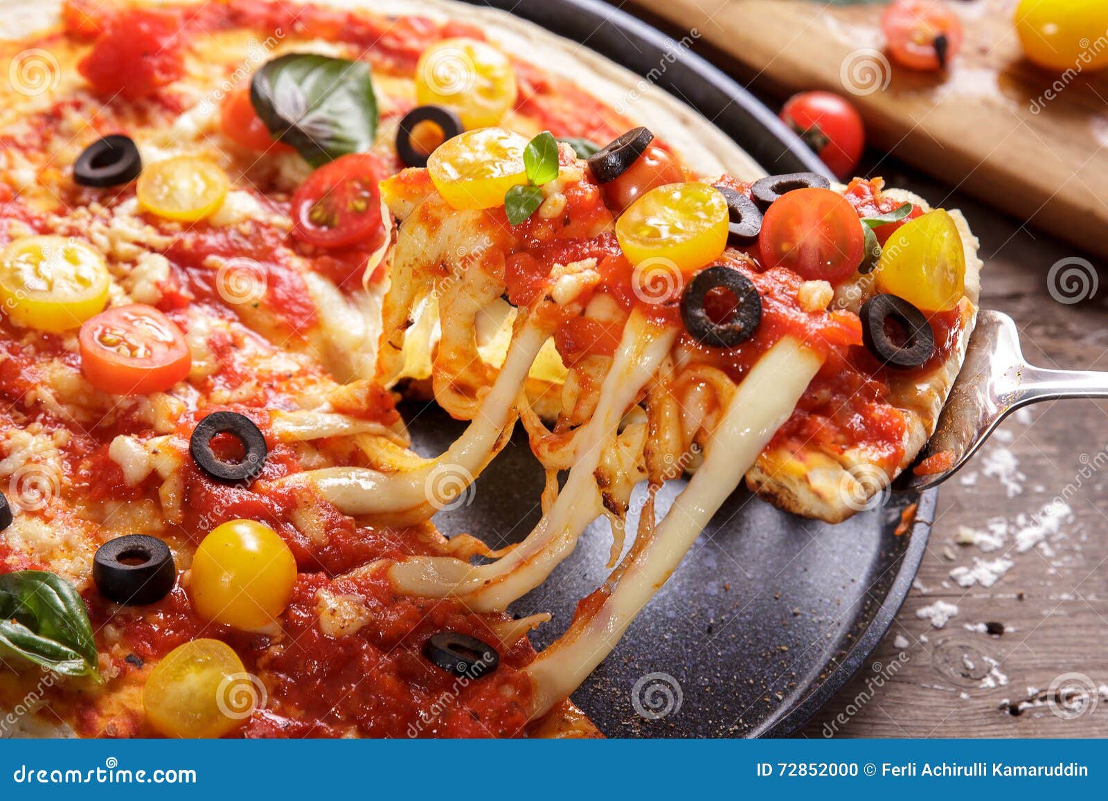 A Slice of Italian Pizza with Melted Cheese Stock Photo - Image of meat ...