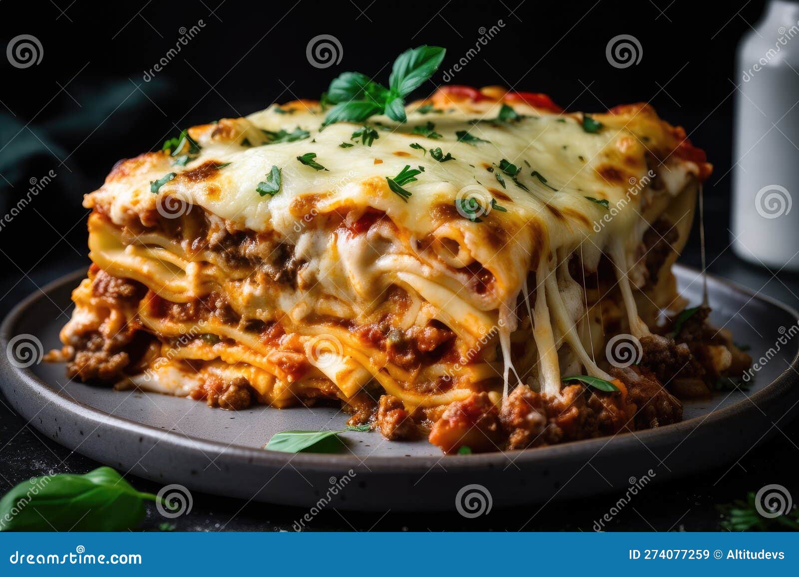 Slice of Lasagna, with Melted Cheese and Meat in between the Layers ...