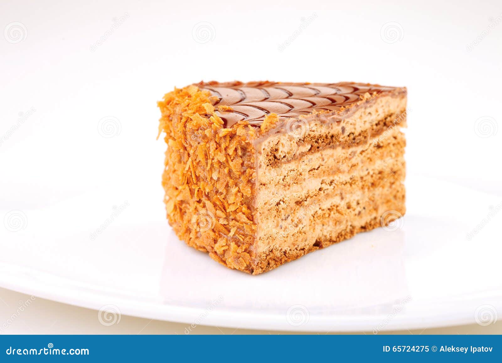 Slice of Layered Honey Cake Isolated Stock Image - Image of cream ...