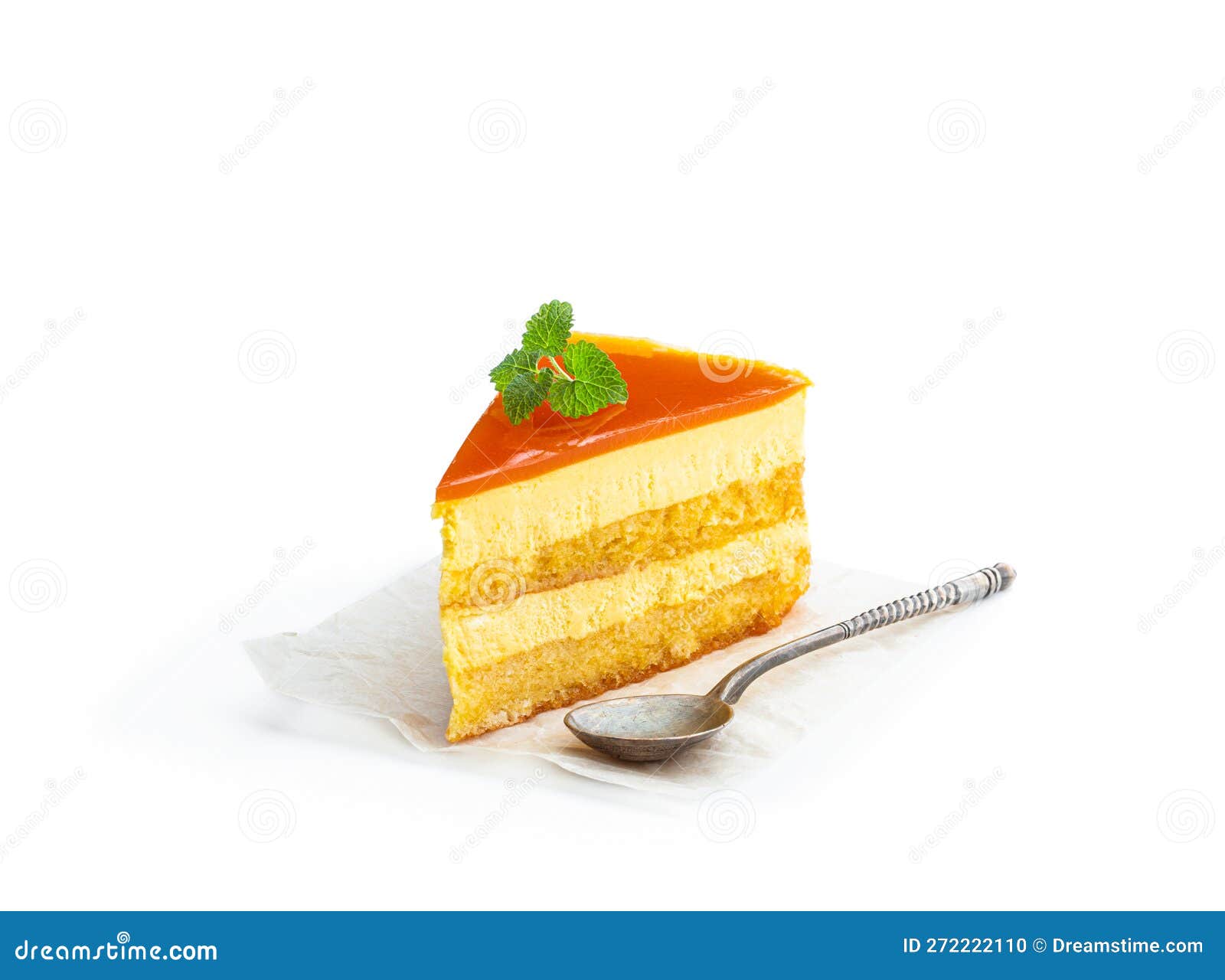 Slice of Layered Mango Cheesecake Isolated on White Stock Photo - Image ...