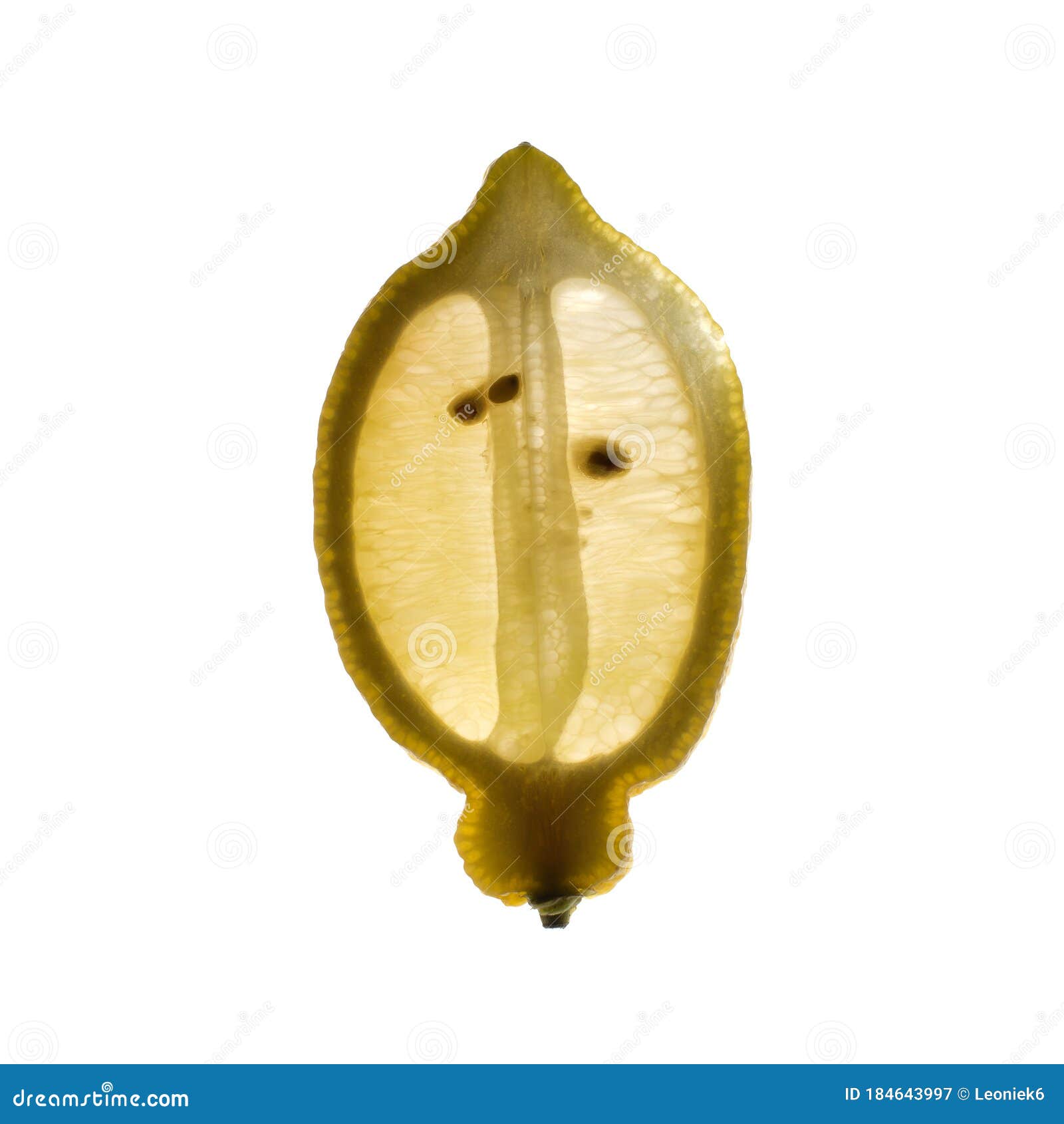 Slice of Lemon Fruit with Light Shining through Backlight Showing the ...