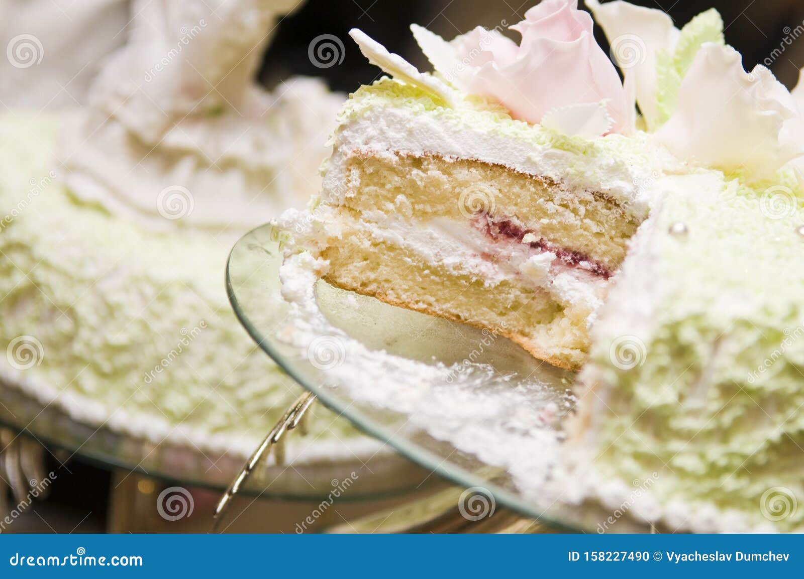 Slice of Light Wedding Cake Stock Photo - Image of plate, black: 158227490