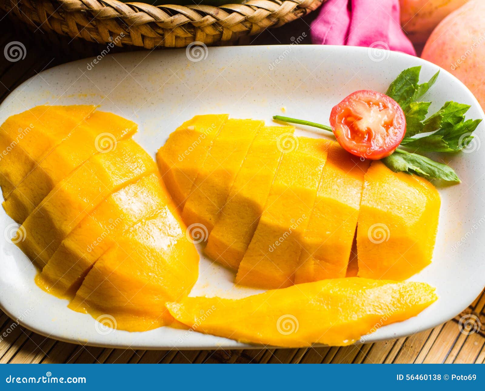 Slice of Mango on White Dish. Stock Photo - Image of green, asian: 56460138