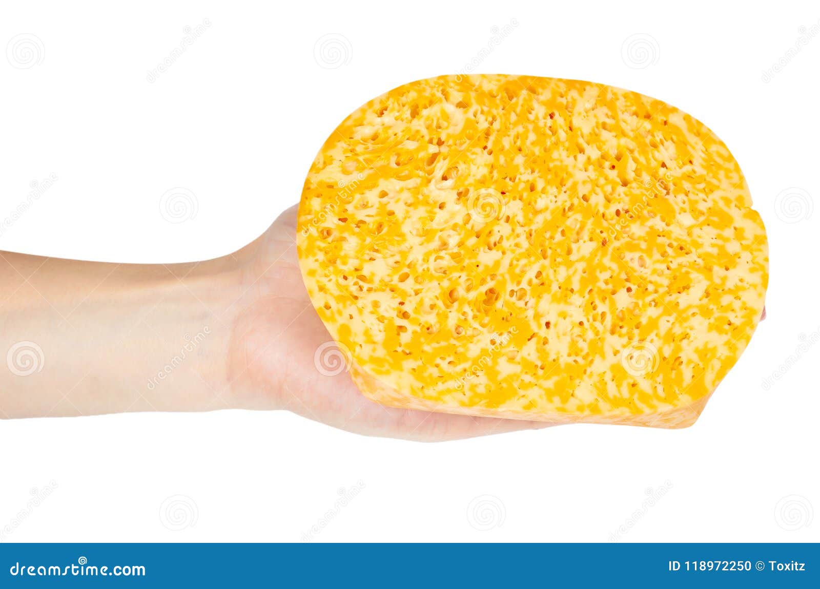 Slice of Marble Cheese with Hand Isolated on White Background Stock ...
