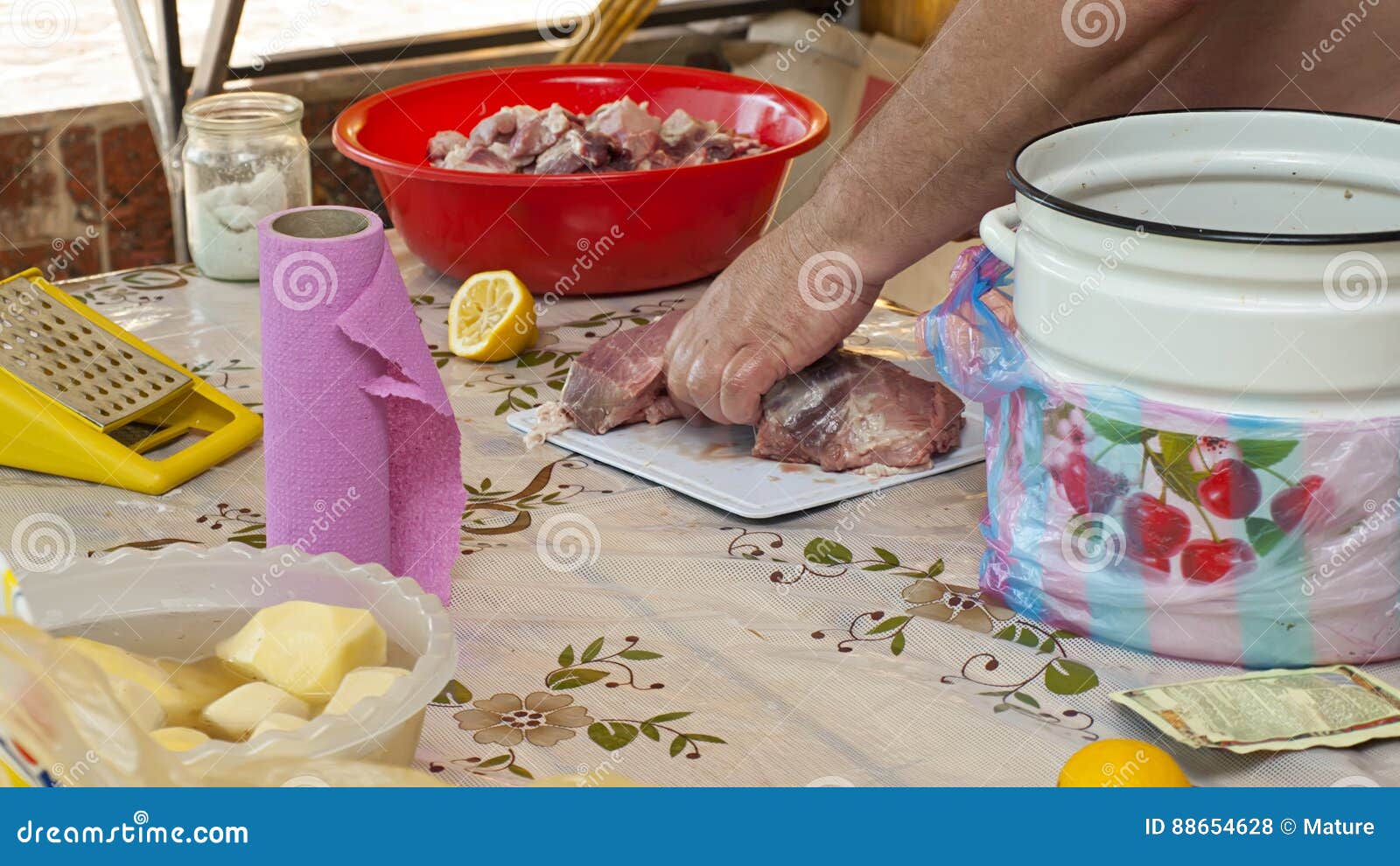 Slice the meat. Food stock photo. Image of dinner, beef - 88654628