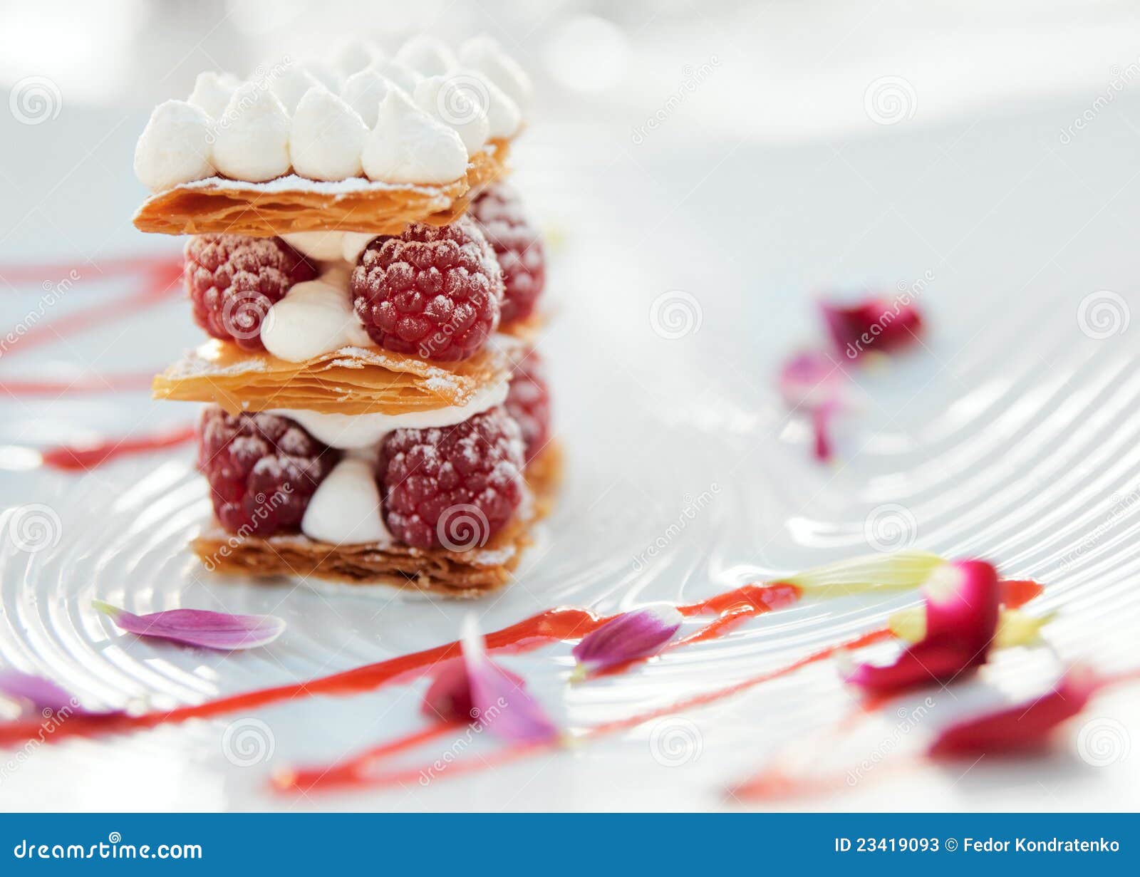 Slice of Mille-feuille Cake with Raspberries Stock Image - Image of ...