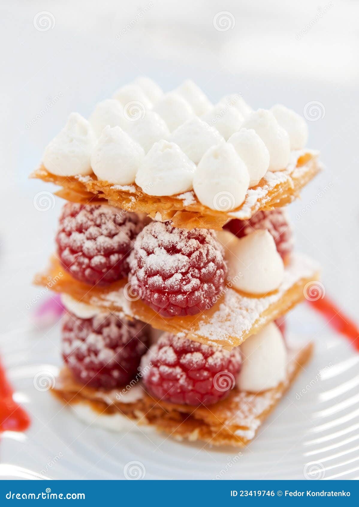 Slice of Mille-feuille Cake with Raspberries Stock Photo - Image of ...