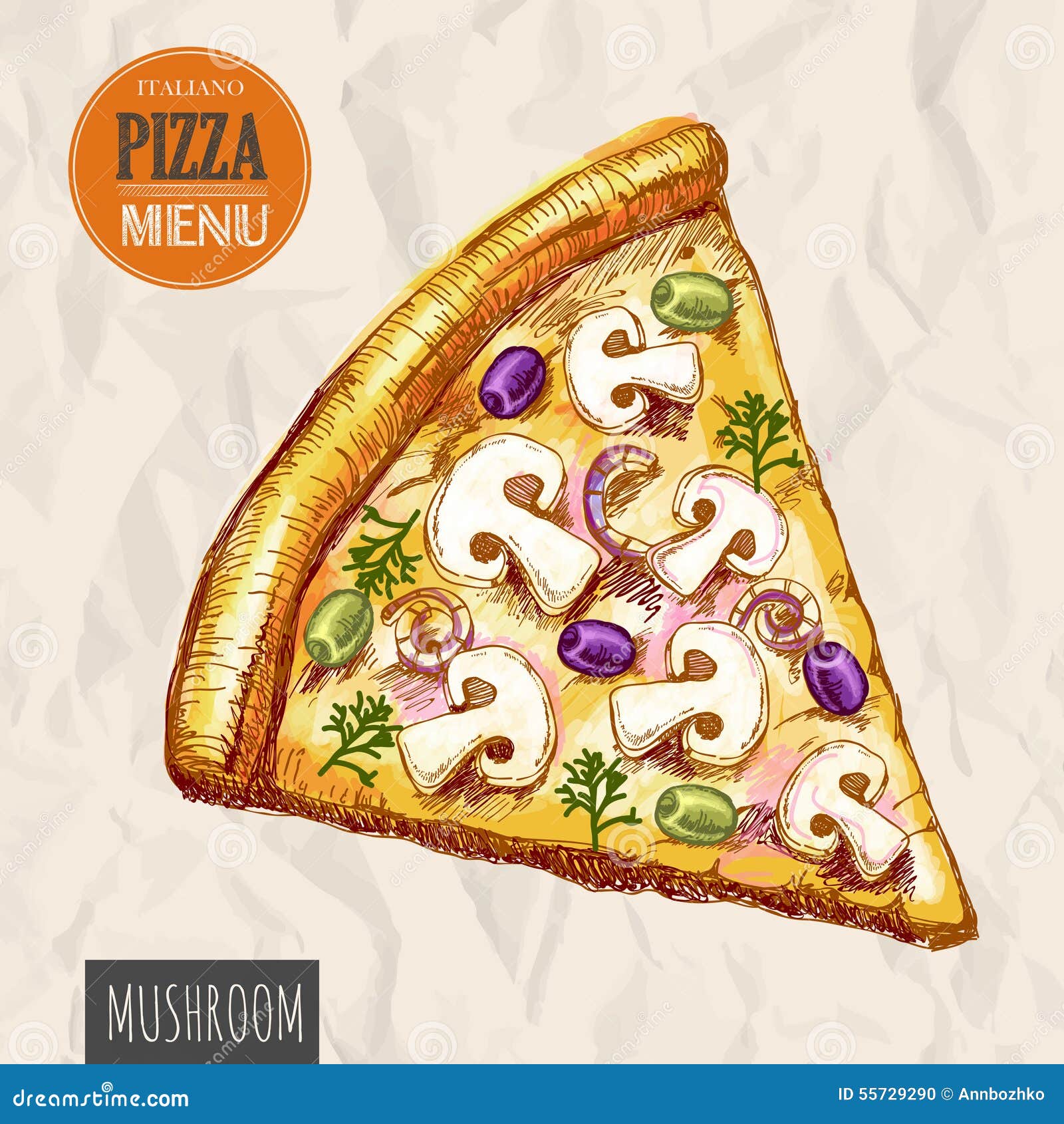 A slice of mushroom pizza stock vector. Illustration of italian - 55729290