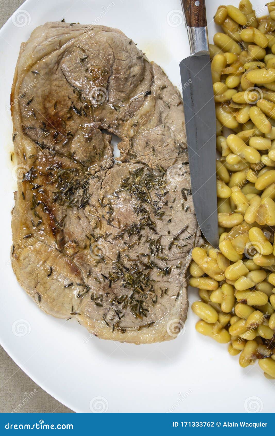 Slice of Mutton Leg and Flageolet Beans Stock Photo - Image of food ...