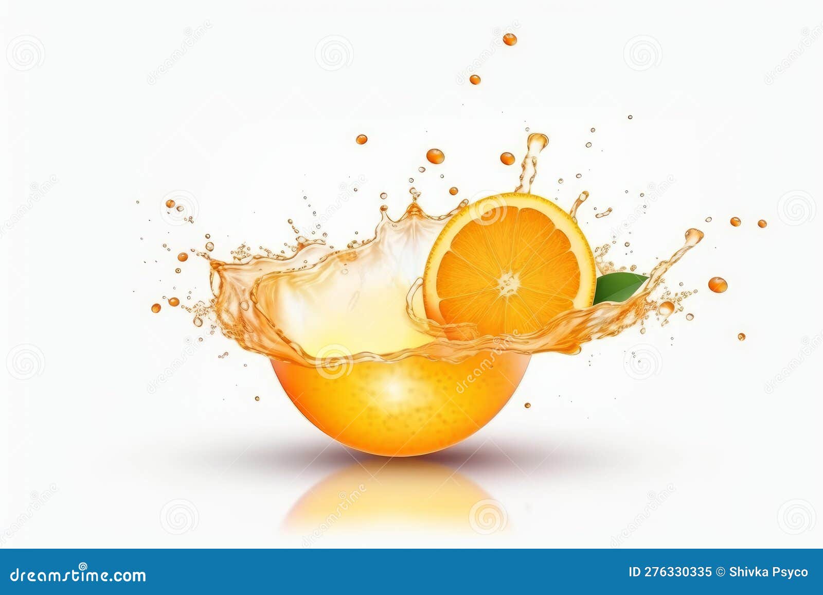 Slice of Orange and Realistic Juice Drop Splash on White Background ...