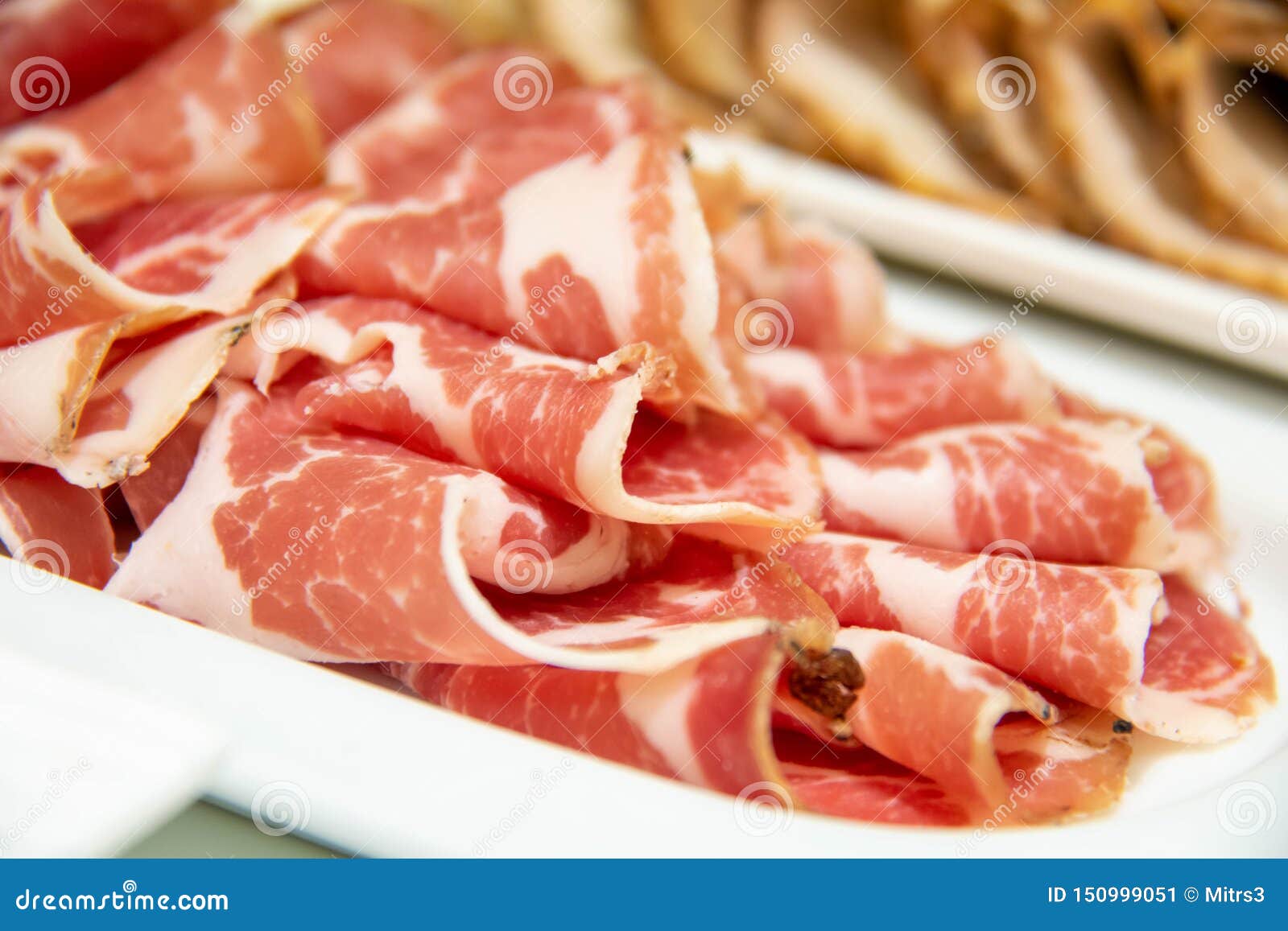 A slice pama ham on dish stock image. Image of slab - 150999051