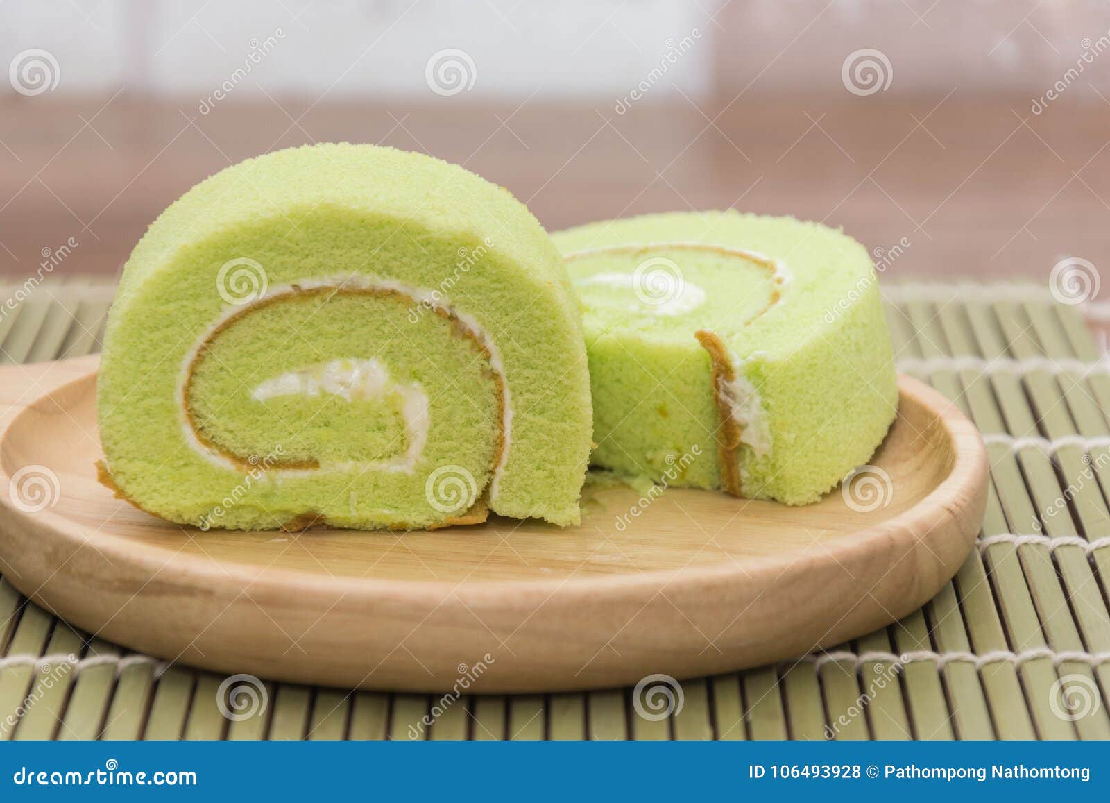 Slice of pandan roll cake stock photo. Image of bake - 106493928