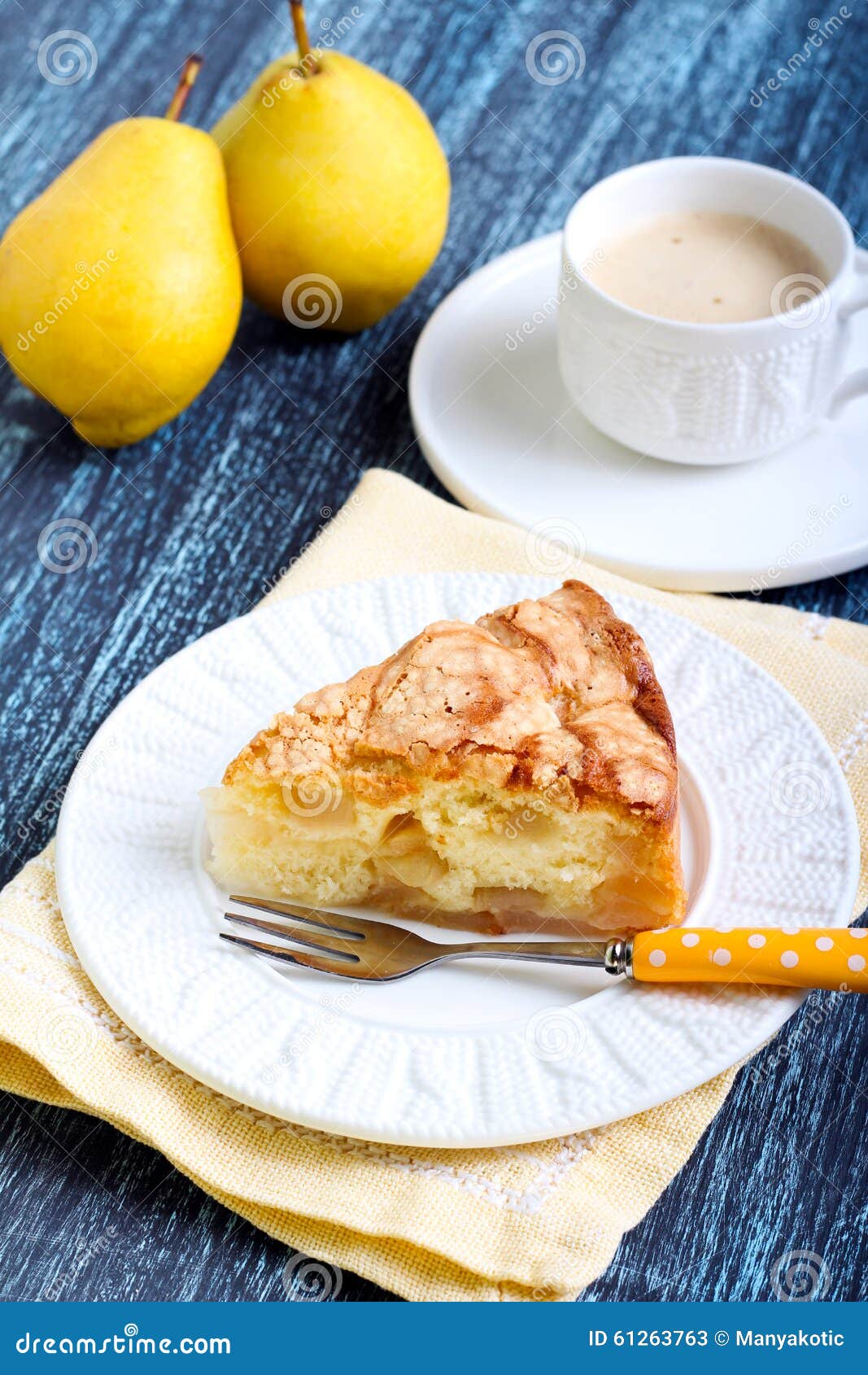 Slice of pear sponge cake stock image. Image of fruit - 61263763