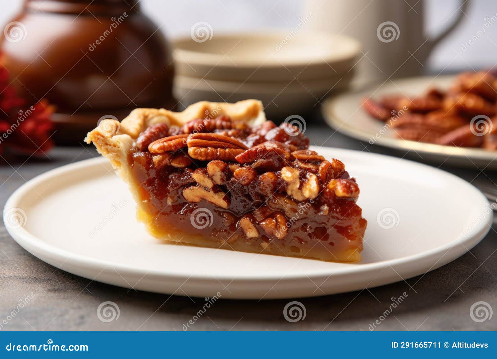 Slice of Pecan Pie on a Plain White Plate Stock Image - Image of ...