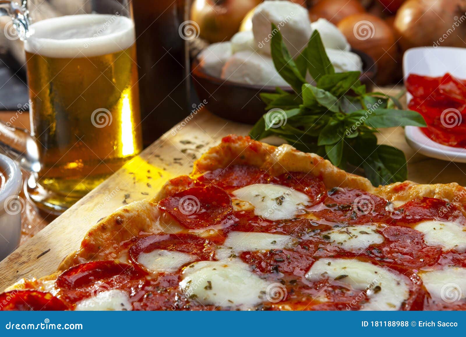 Slice of Pepperoni Pizza with Buffalo Milk Cheese, Tomato and Basil ...