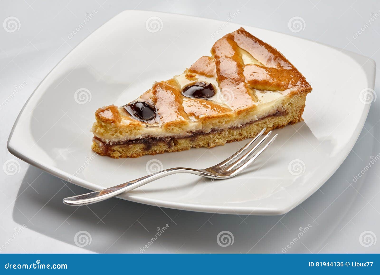 Slice Pie Ricotta Cherry Plate Sweet Fork Stock Photo - Image of ...