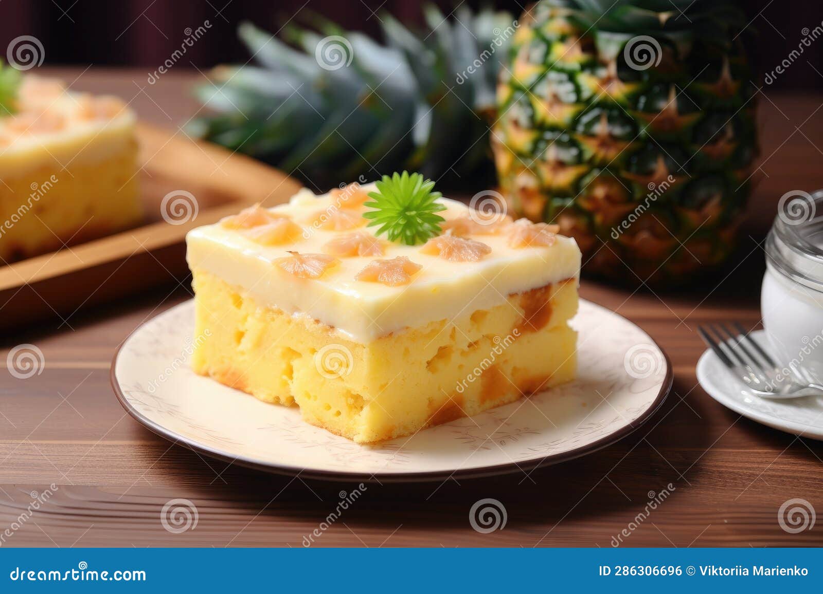 A Slice of Pineapple Sponge Cake Stock Illustration - Illustration of ...