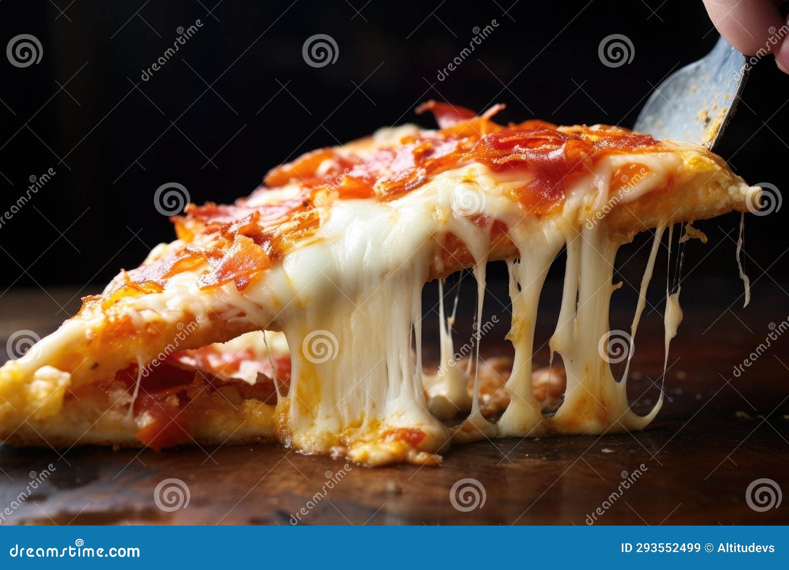 A Slice of Pizza Lifted, Stringy Cheese Extending Stock Image - Image ...