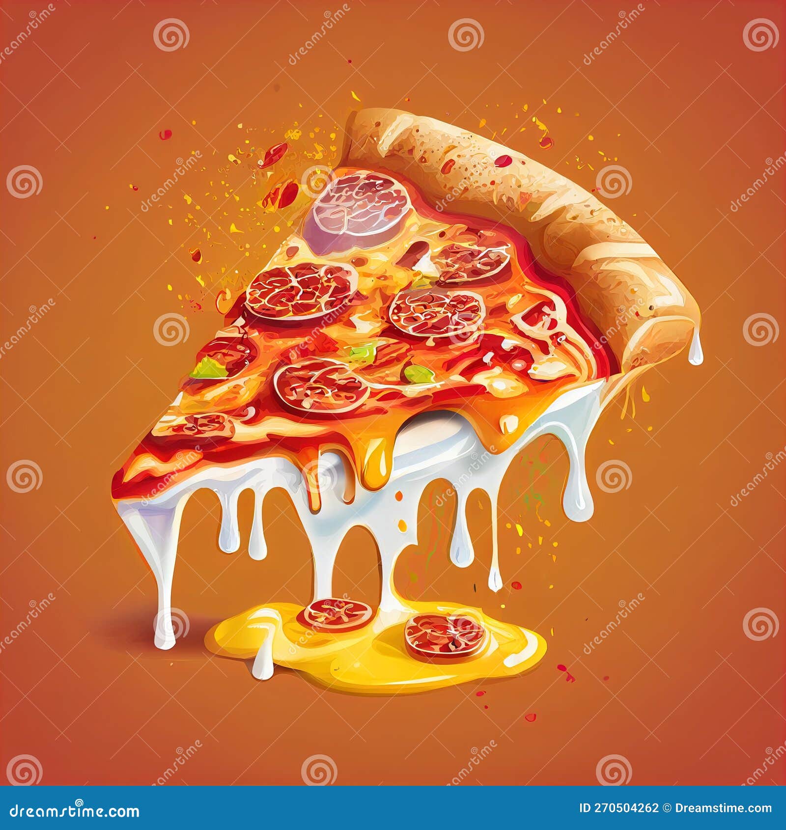 A Slice of Pizza with Melted Cheese and Toppings on a Red Background ...