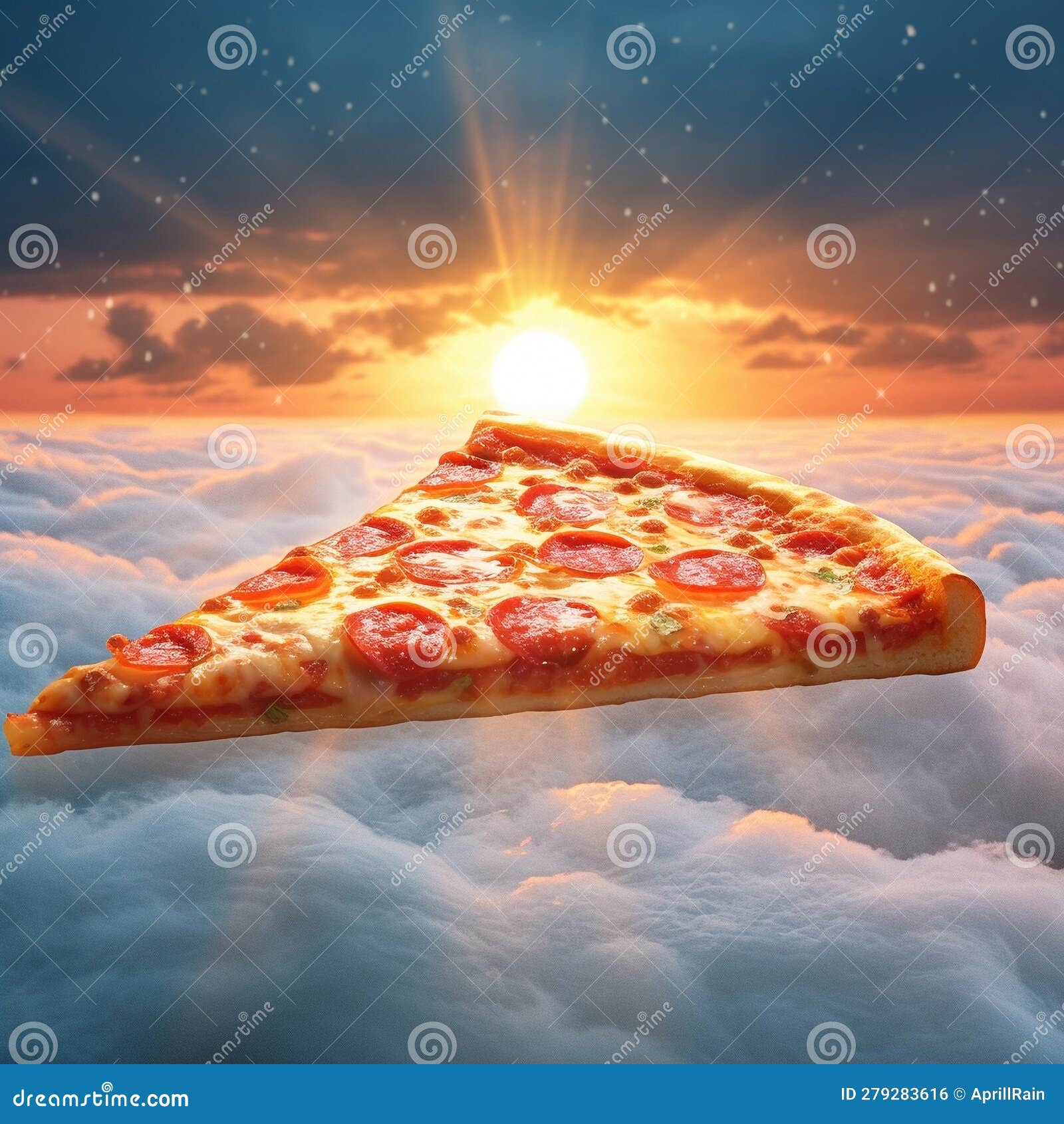 A Slice of Pizza in the Rays of the Rising Sun Stock Illustration ...