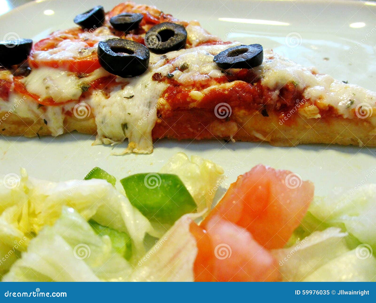 Slice of Pizza and Side Salad Stock Image - Image of serving, dinner ...